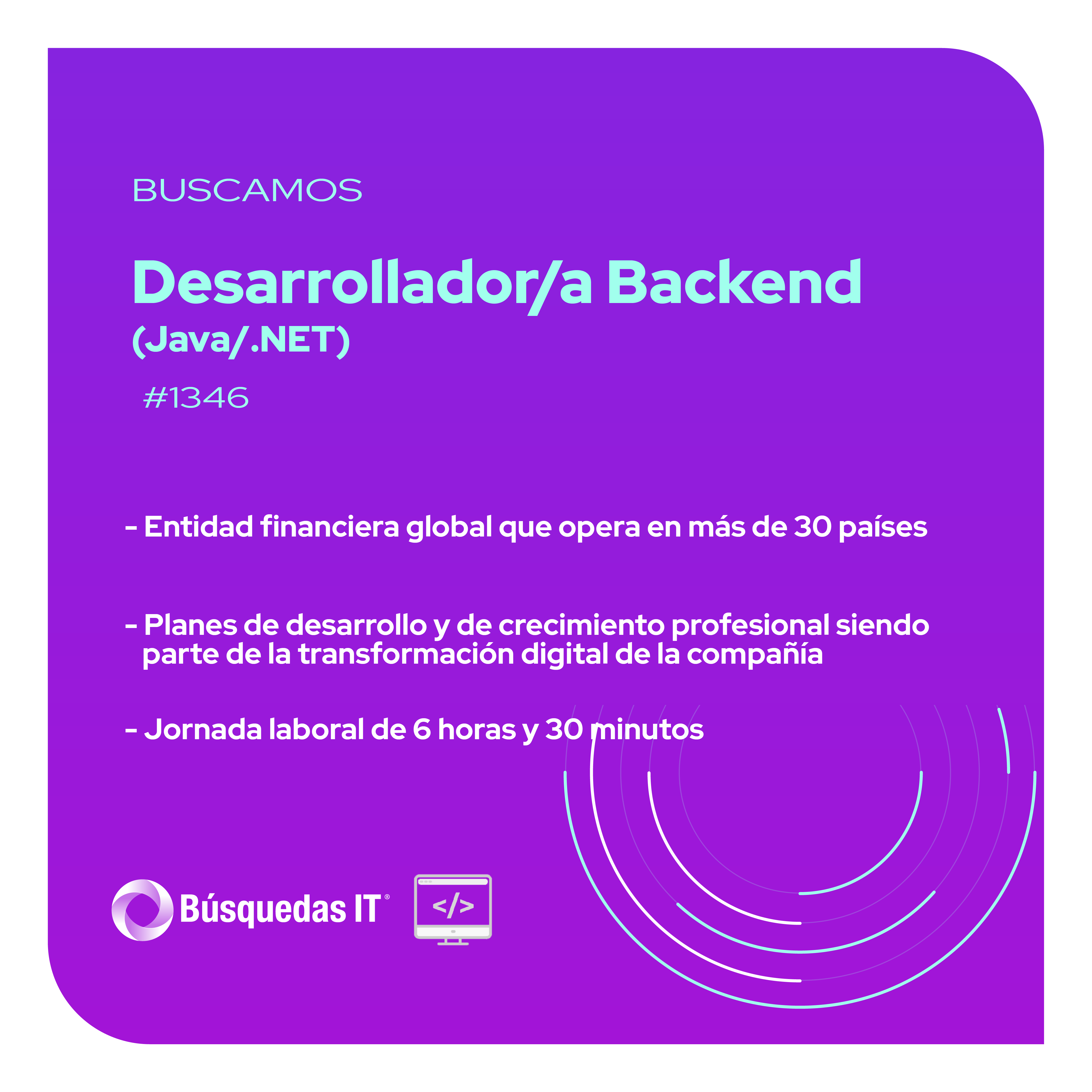 Búsquedas IT-DESARROLLADOR/A BACKEND (Java/ .Net)