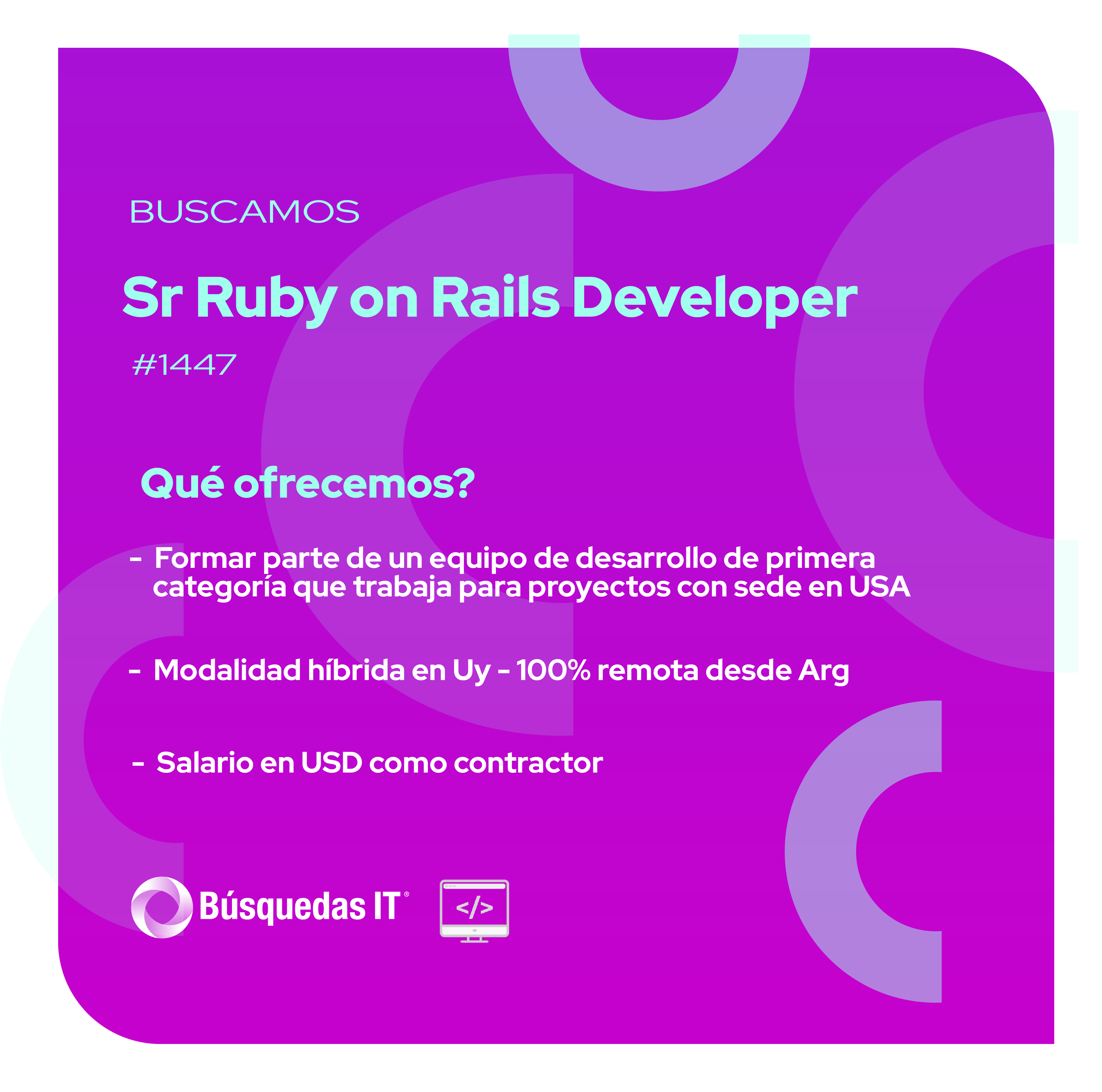 Búsquedas IT-SR RUBY ON RAILS DEVELOPER (URUGUAY - ARGENTINA)